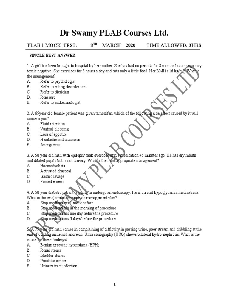 8th March 2020 Plab 1 Mock | PDF | Combined Oral Contraceptive Pill ...