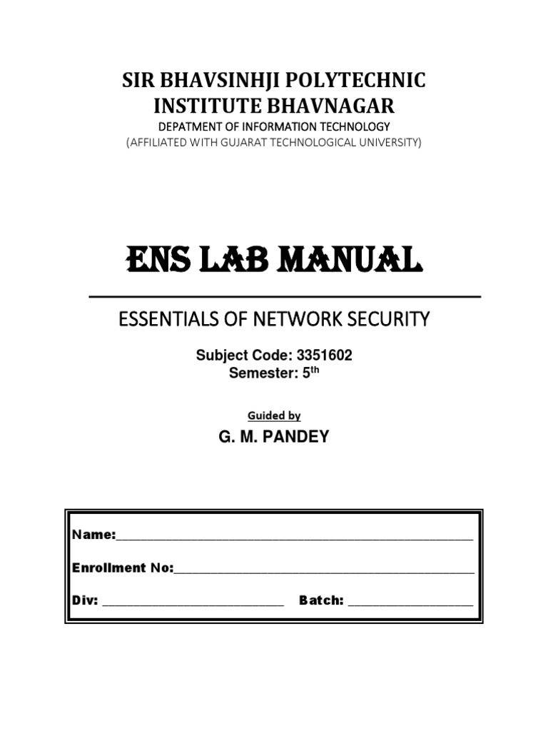 Ens Lab Manual: Sir Bhavsinhji Polytechnic Institute Bhavnagar ...