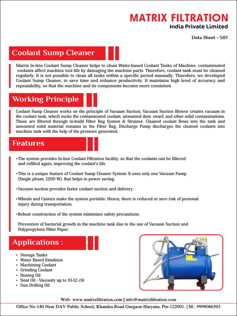Matrix-Data Sheet - Coolant Sump Cleaner | PDF | Vacuum Cleaner ...