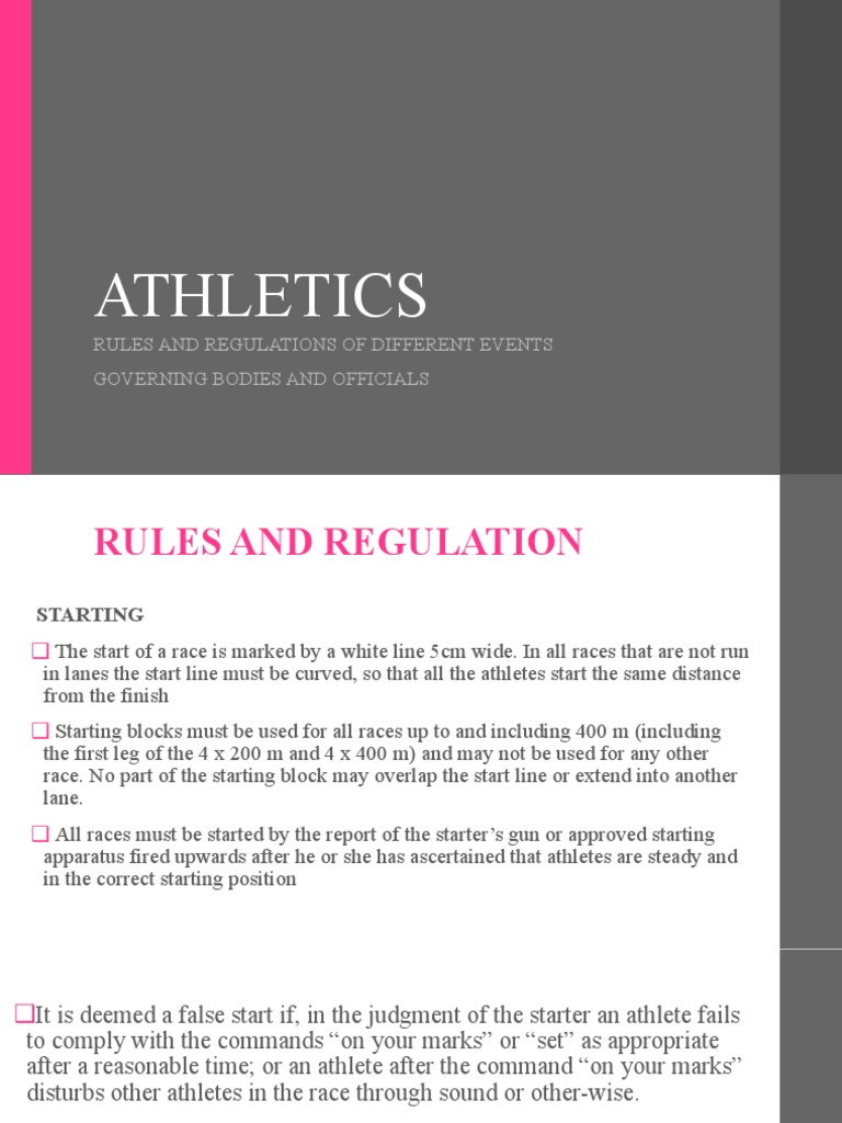 Athletics-Rules and Regulations - PPTM | PDF | Track And Field | Referee