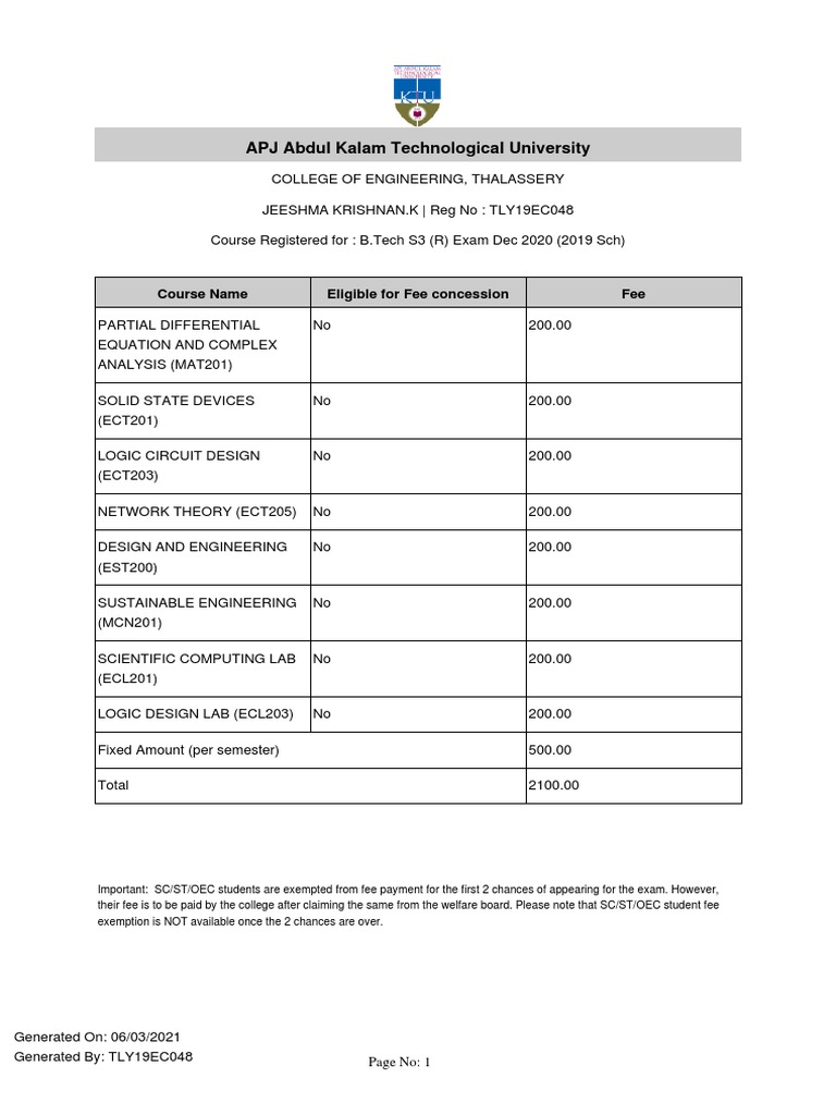 Registered Student Bill Report | PDF | Science And Technology ...