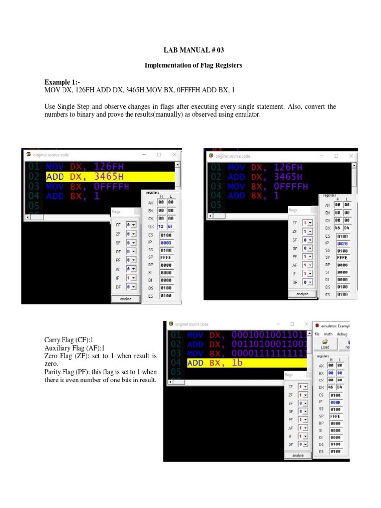 Lab Manual # 03 Implementation of Flag Registers Example 1 | PDF ...