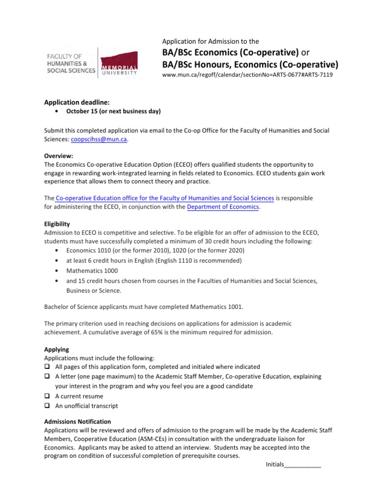 ECONOMICS Co-Op Application Form | PDF | University And College ...