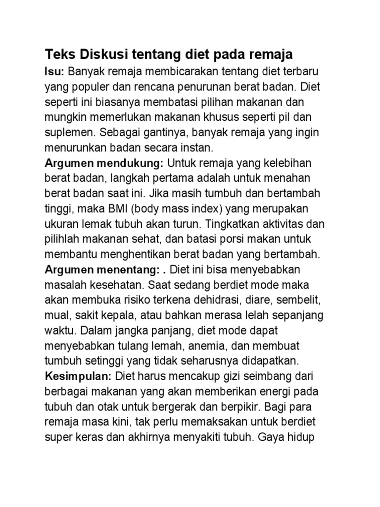 Teks Diskusi Tentang Diet Pada Remaja | PDF