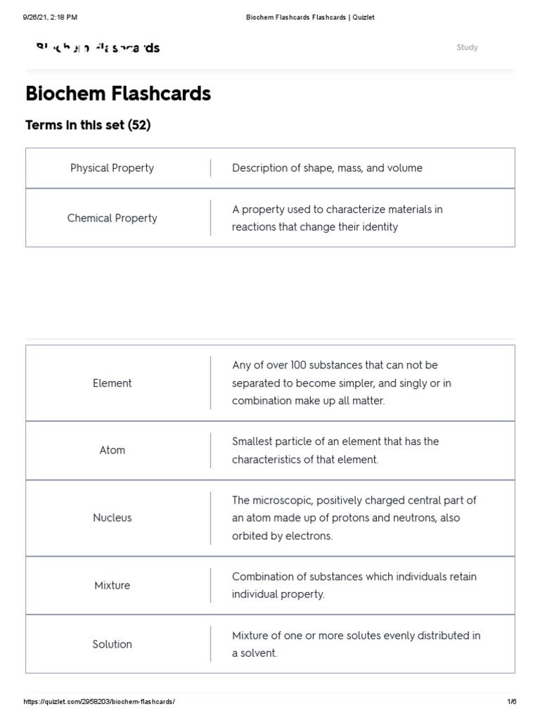 Biochem Flashcards | PDF | Molecules | Chemistry