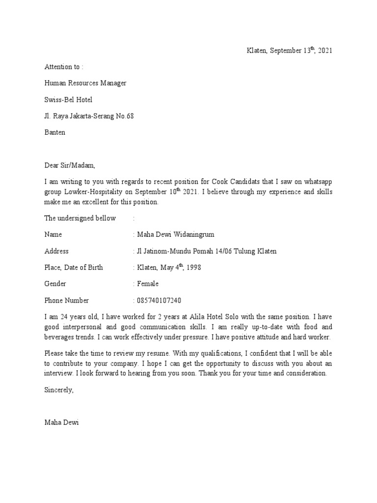 Maha 319101469 English Application Letter | PDF | Communication