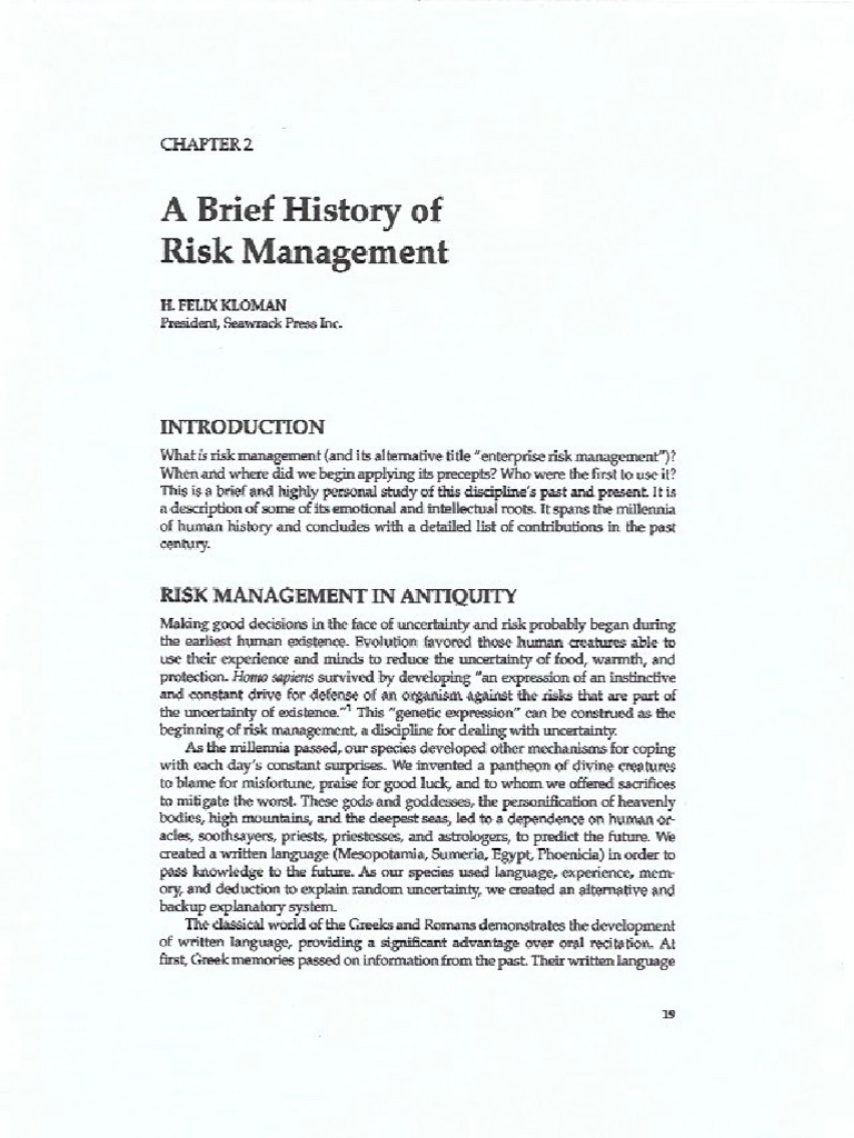 A Brief History of Risk Management - Kloman | PDF