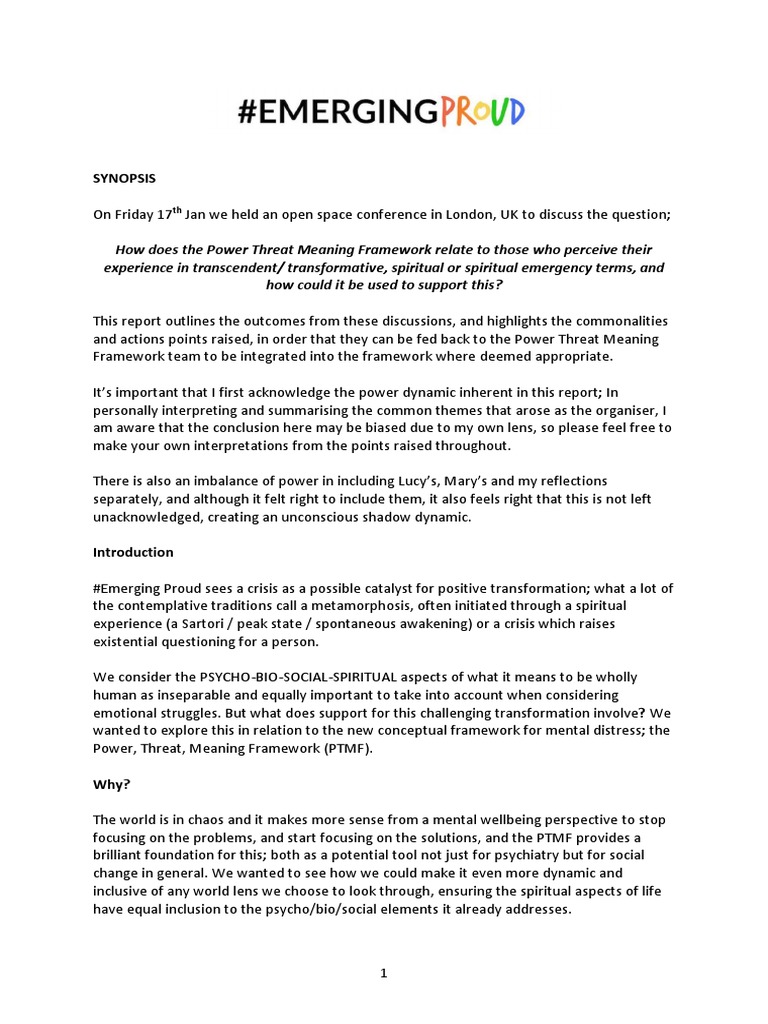 17th Jan Emerging Proud PTMF Event Outcomes Report | PDF | Mental ...