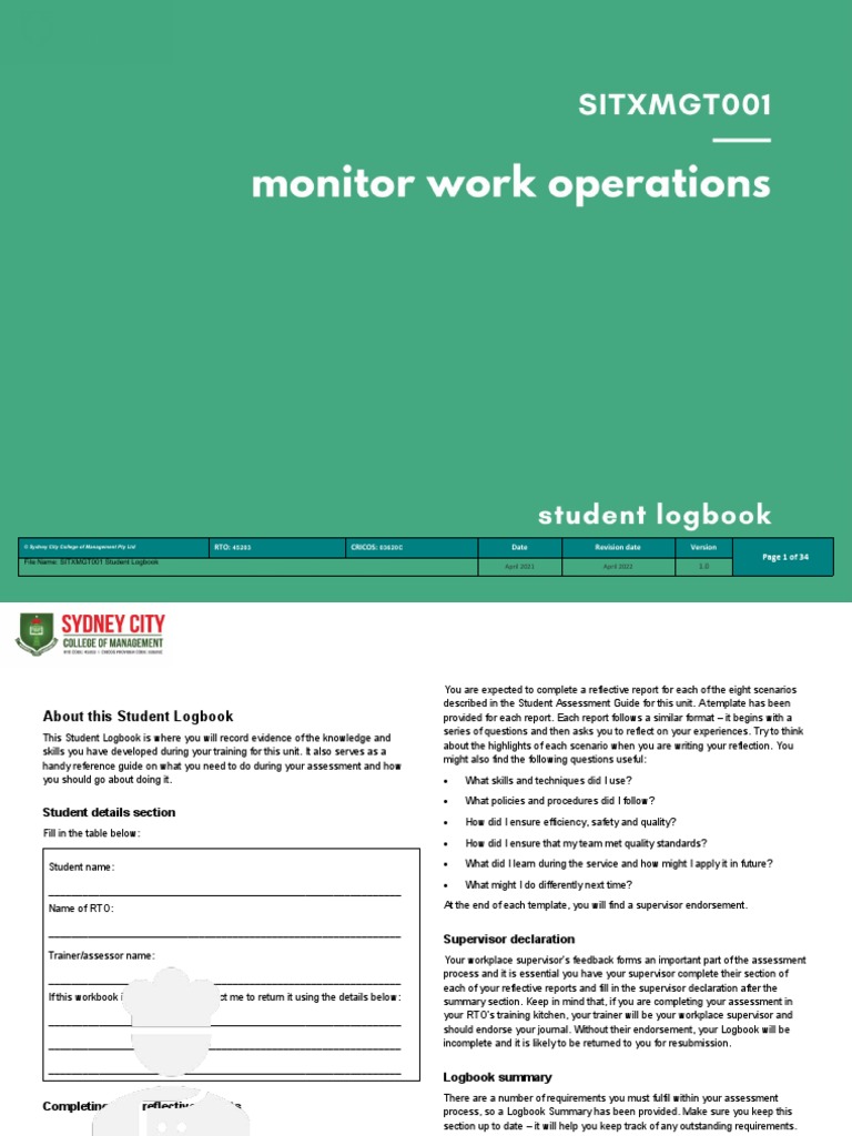 SITXMGT001 Student Logbook | PDF | Goal | Innovation