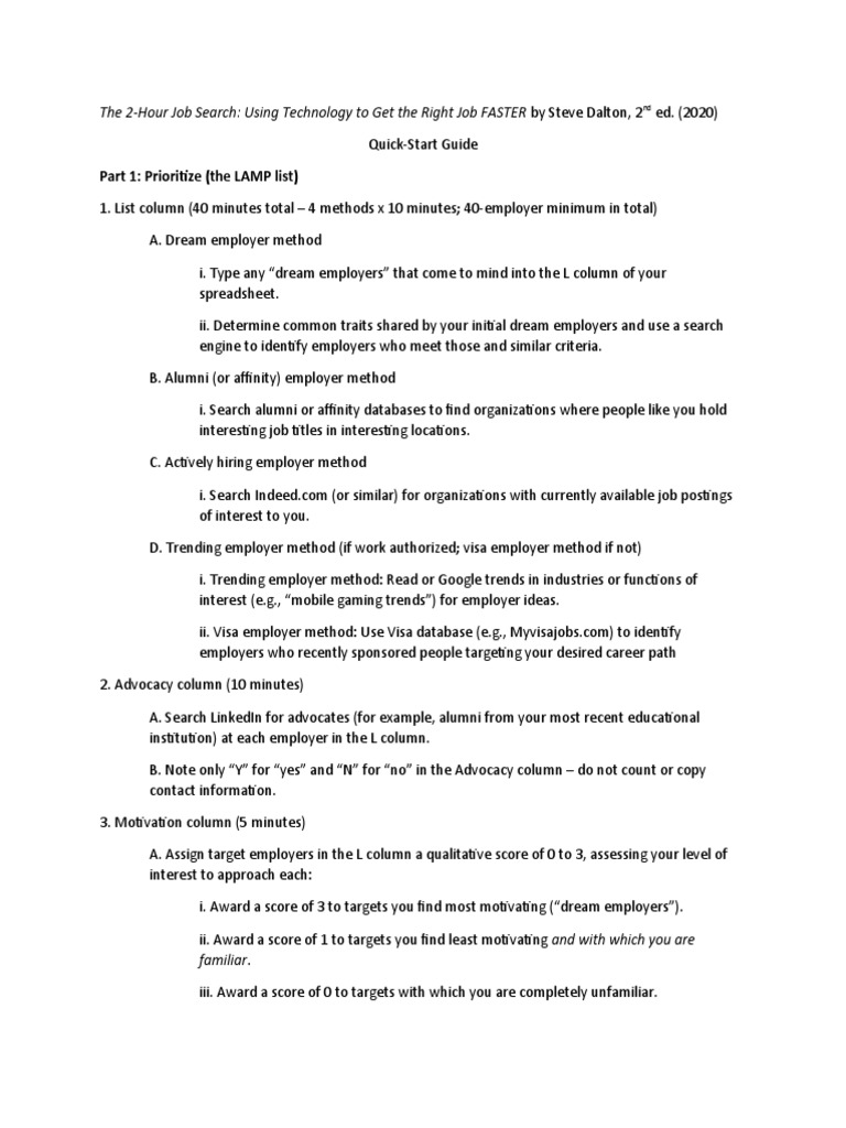 2-Hour Job Search Summary | PDF | Linked In | Employment