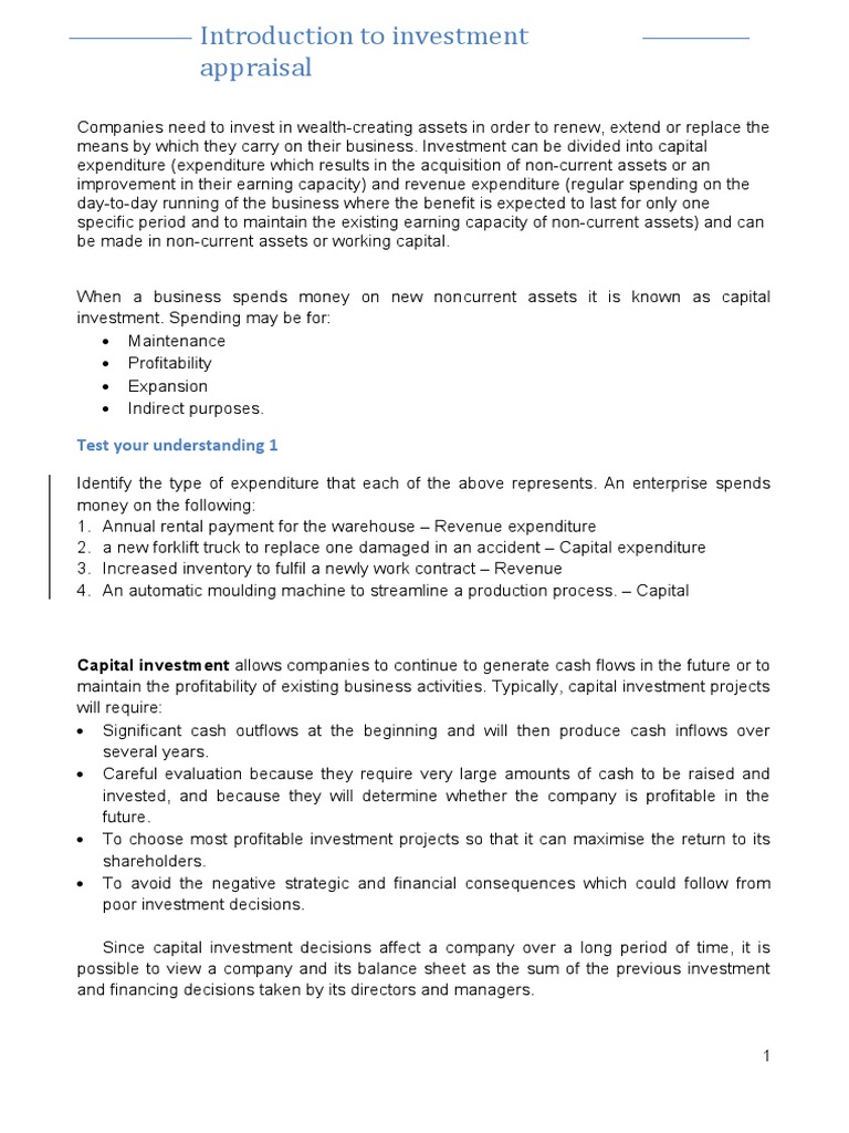 (Lecture 1 & 2) - Introduction To Investment Appraisal Methods 2 | PDF ...