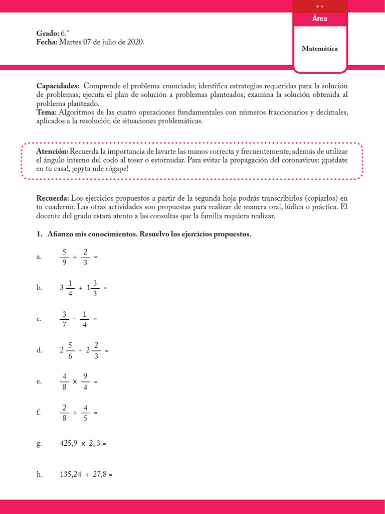 Ejercicios Con Quebrados Matemáticas | PDF