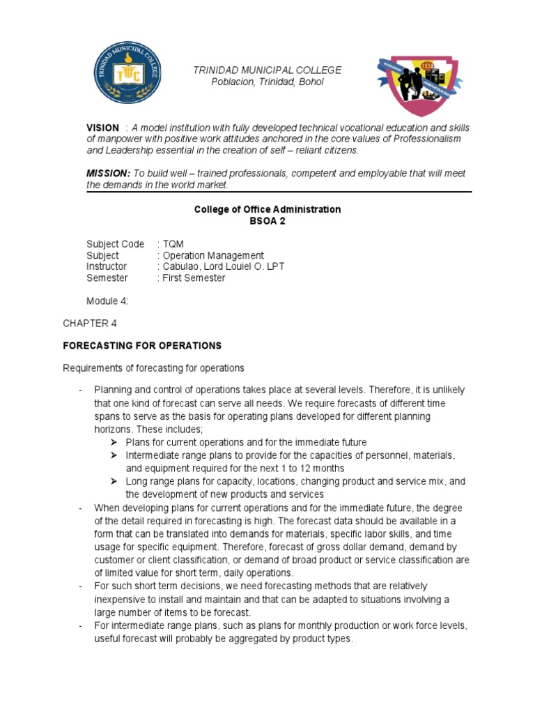 TQM Chapter 4 | PDF | Forecasting | Moving Average