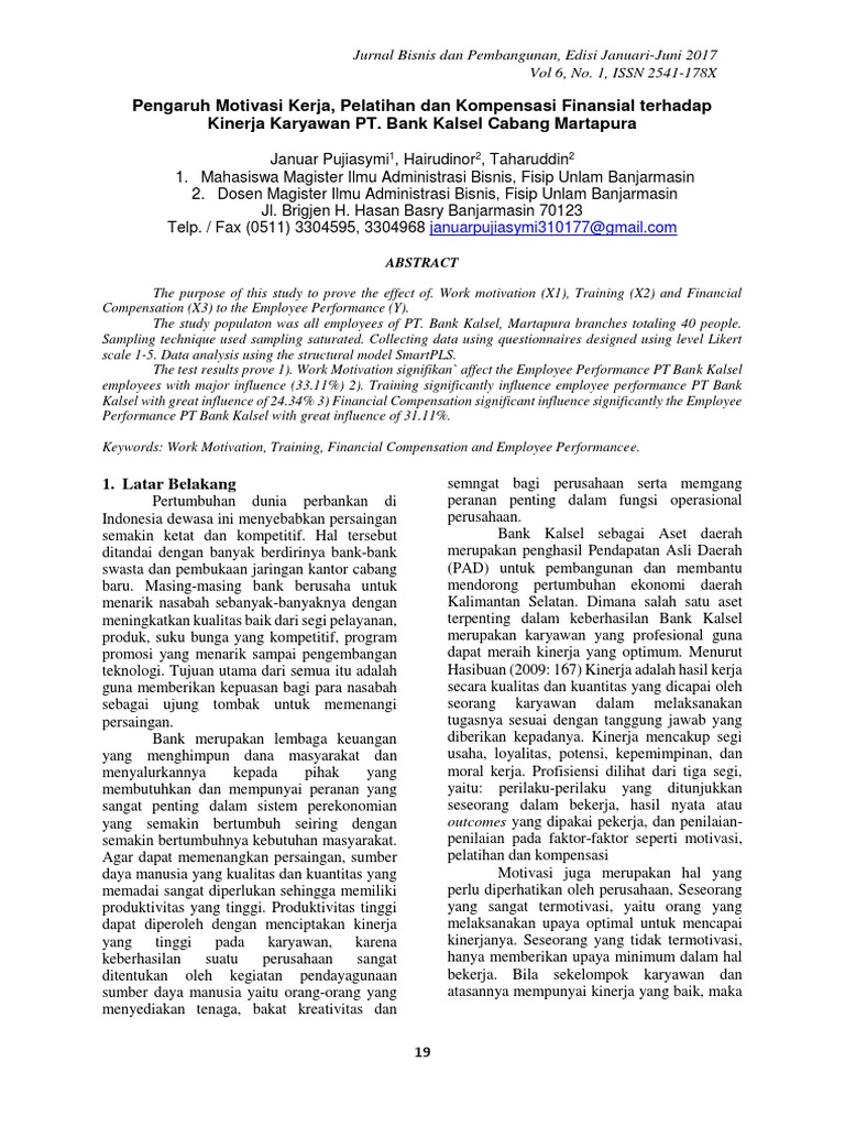 Pengaruh Motivasi dan Kompensasi pada Kinerja Karyawan Bank Kalsel | PDF | Bisnis