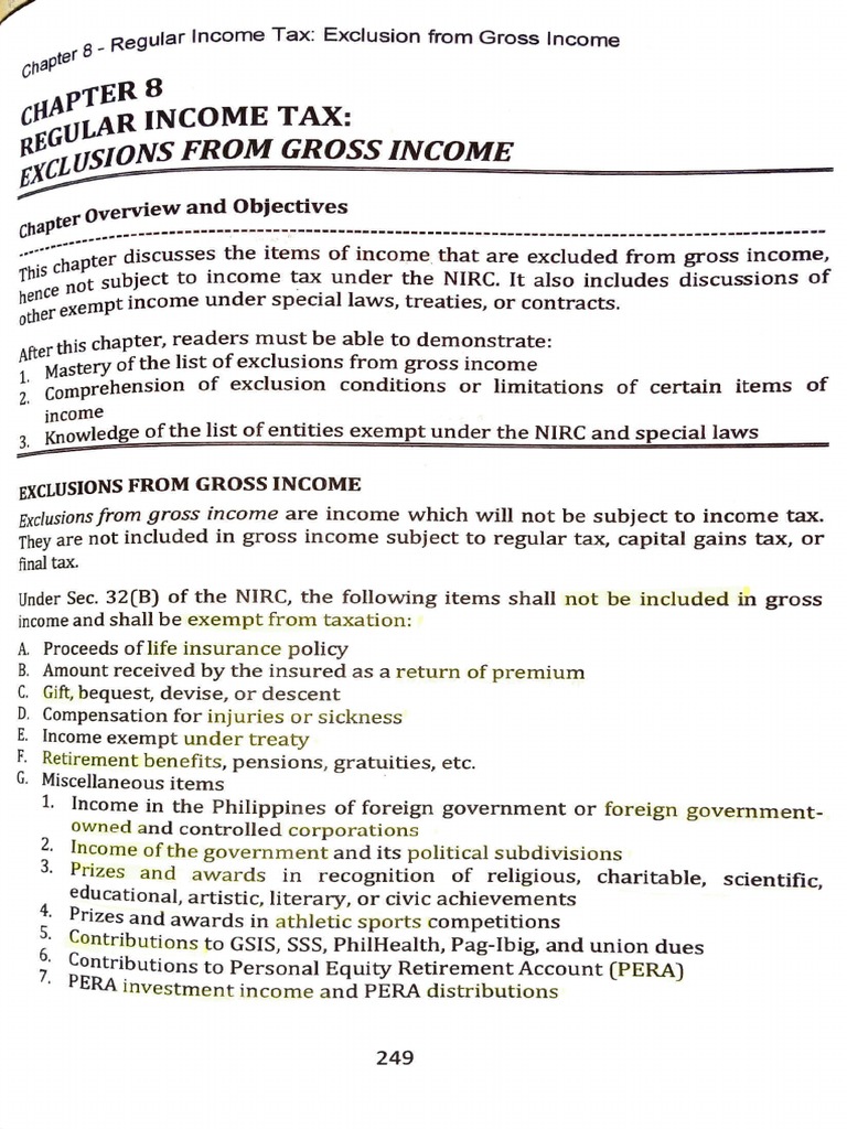 Chapter 8 Regular Income Tax Exclusion From Gross Income | PDF | Mutual ...