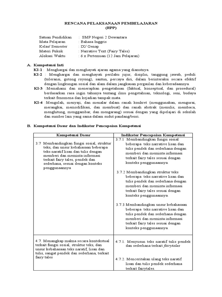 RPP Kelas 9 Narrative Text Anti Korupsi | PDF