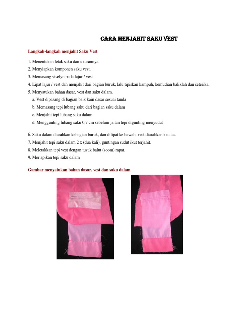 Cara Menjahit Saku Vest | PDF