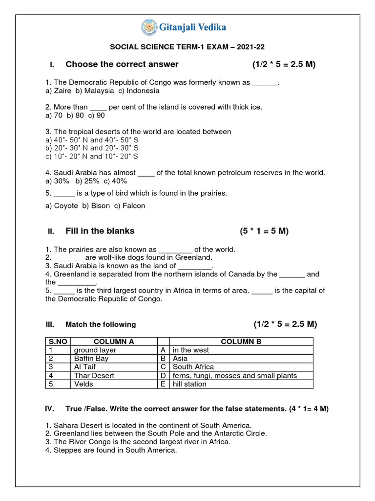 Class 5 Social Science Term-1 Exam - 2021-22 | PDF | Greenland ...