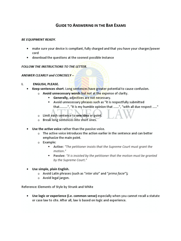 How To Answer Bar Exam 101 | PDF | Test (Assessment) | Question