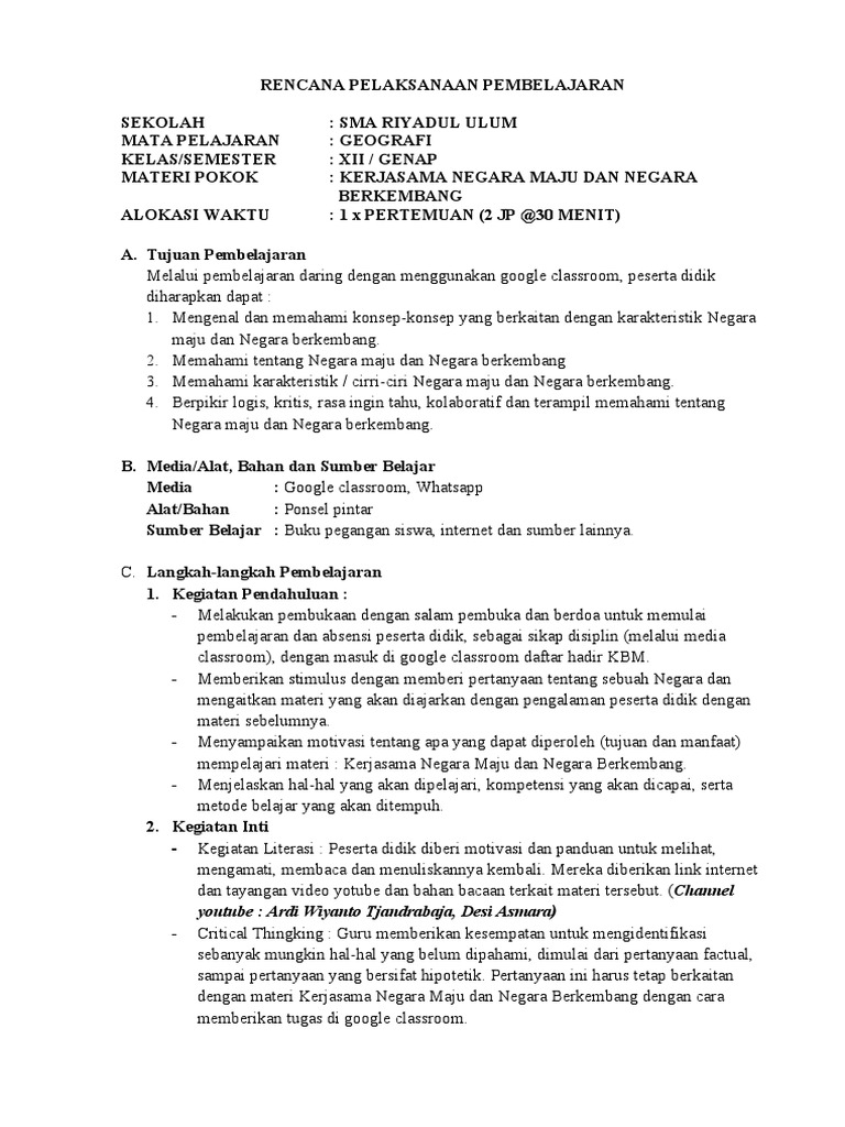 RPP Geo Kelas Xii | PDF