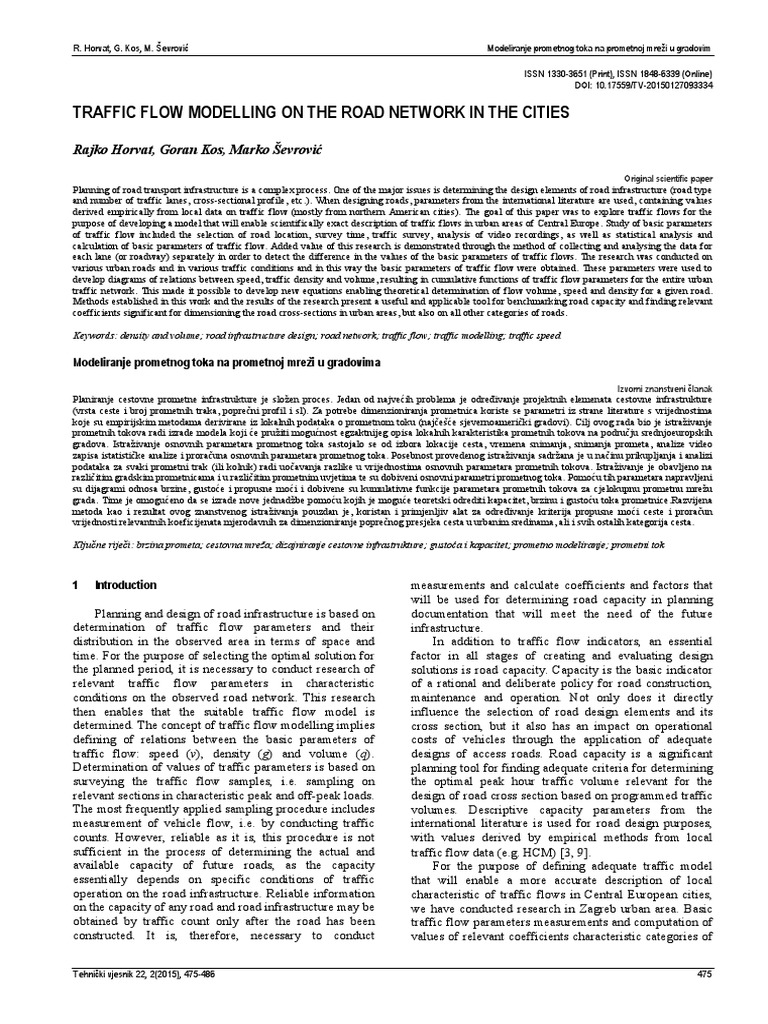 Analysis of Traffic Flow Parameters and Development of a Traffic Flow ...