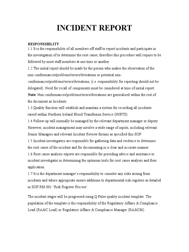 Incident Report: Responsibility | PDF | Blood Donation | Medicine