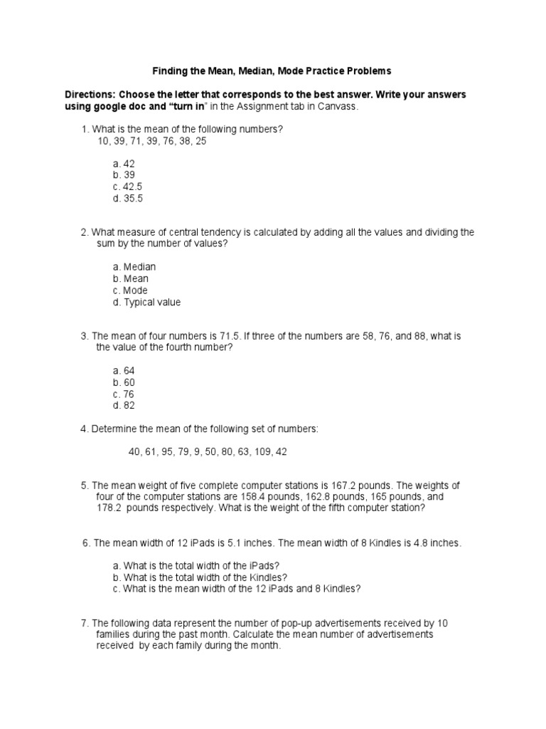 ACTIVITY For MEAN, MEDIAN and MODE-1 | PDF | Mode (Statistics) | Mean