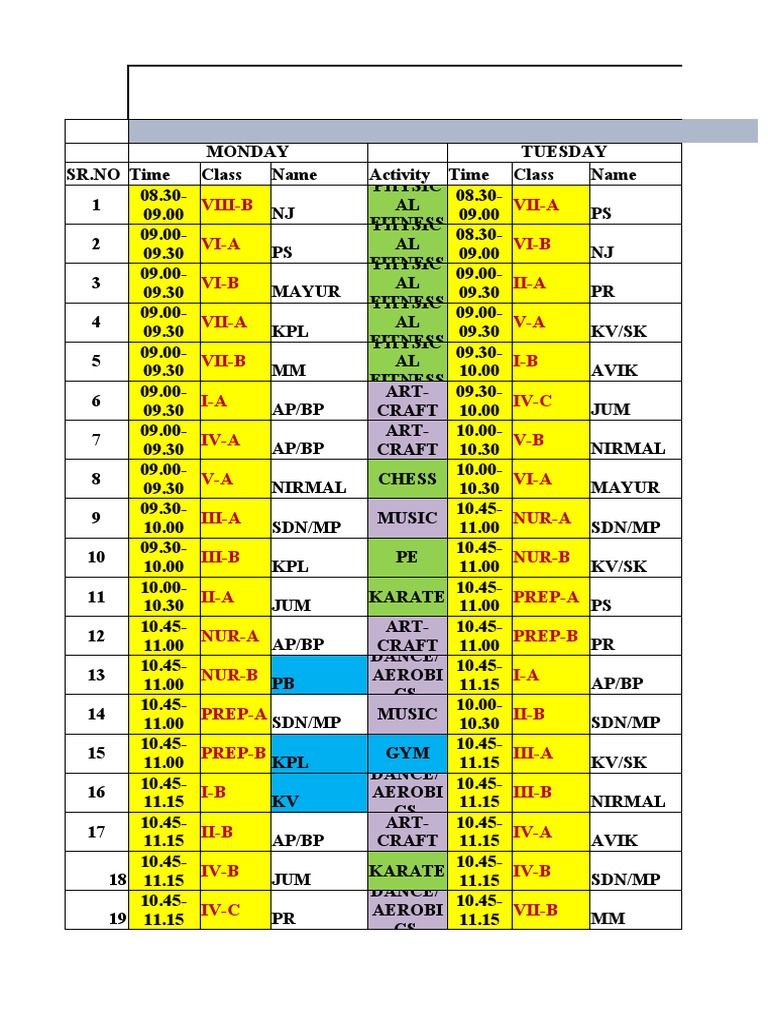DPST Weekly Activity Schedule | PDF | Physical Fitness | Physical Exercise