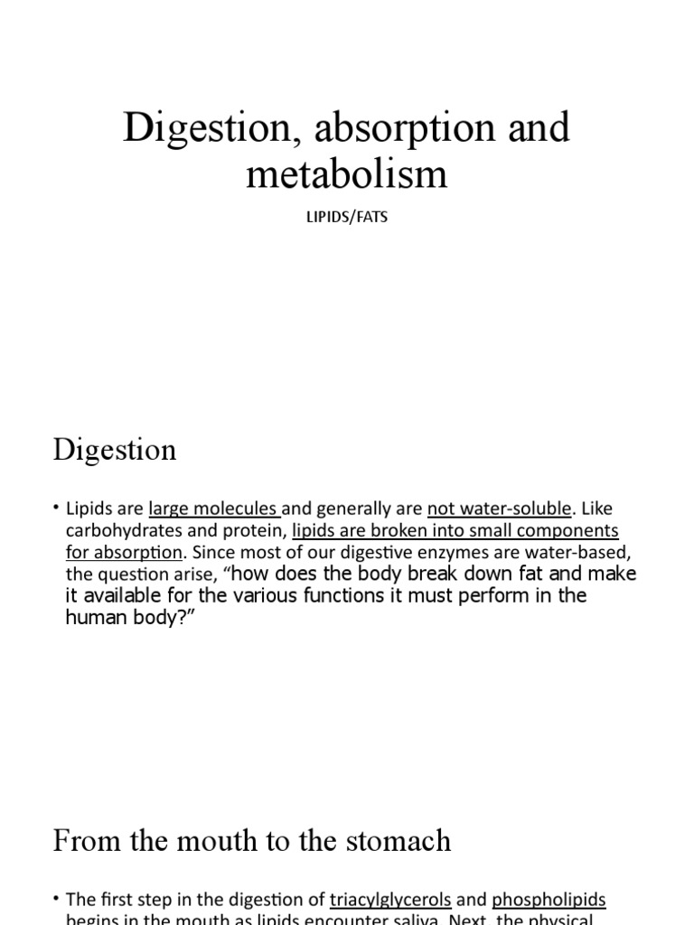 Digestion, Absorption and Metabolism | PDF | Digestion | Lipoprotein
