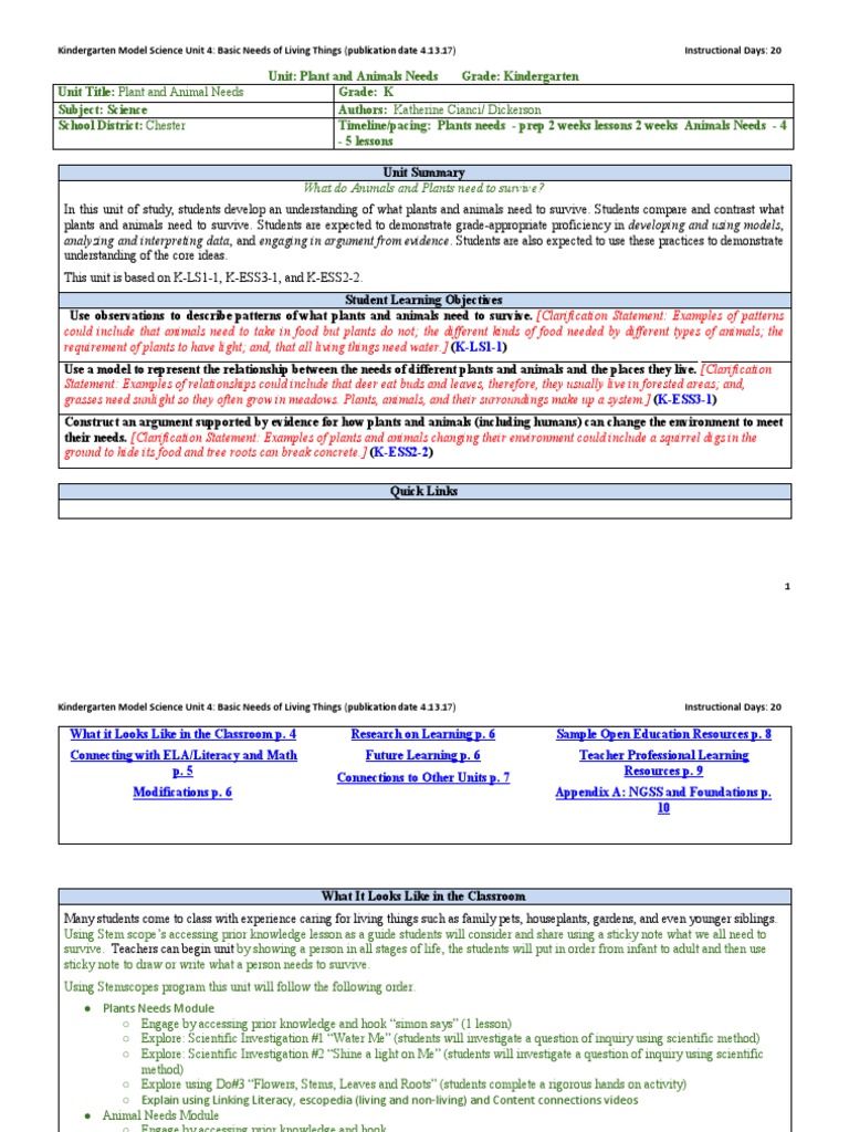 K - Animals and Plant Needs | PDF | Cognition | Learning