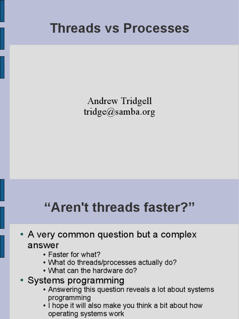 Threads Vs Processes: Andrew Tridgell | PDF | Thread (Computing) | Process (Computing)