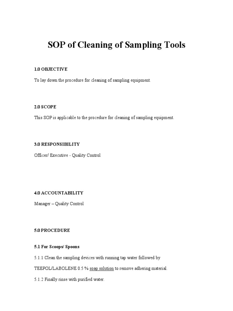 SOP for Cleaning Sampling Equipment | PDF