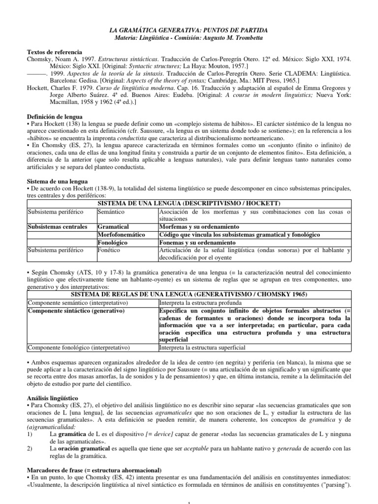 Gramática Generativa: Fundamentos y Análisis | PDF | Fonología ...