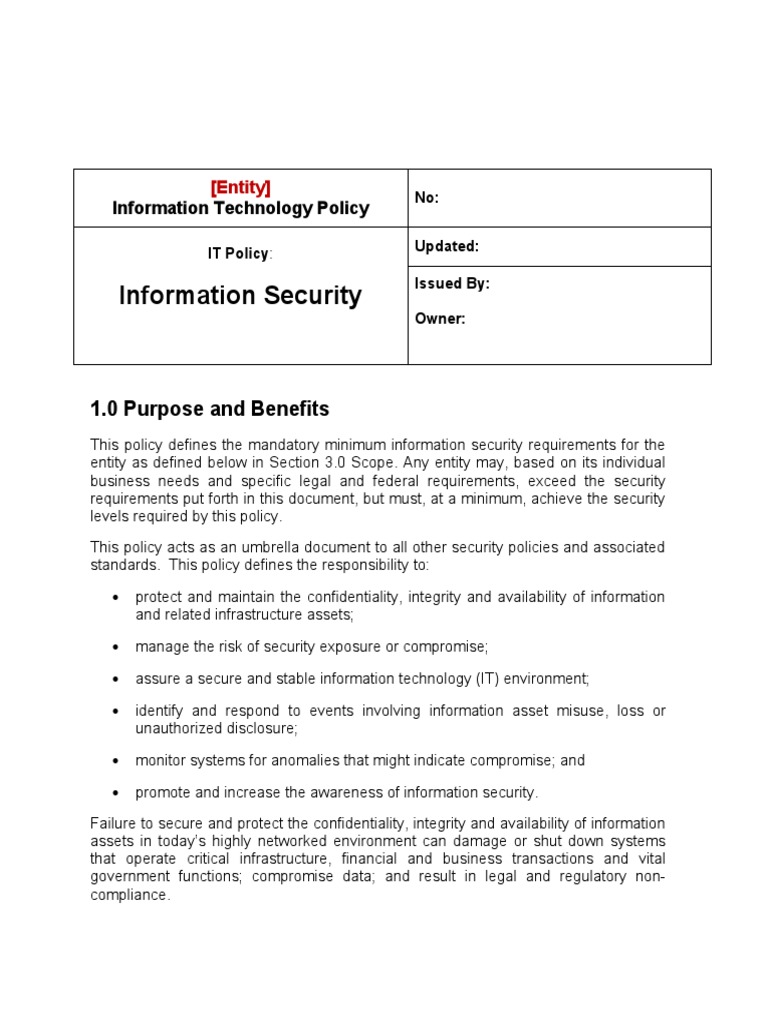 Information Security: 1.0 Purpose and Benefits | PDF | Information ...
