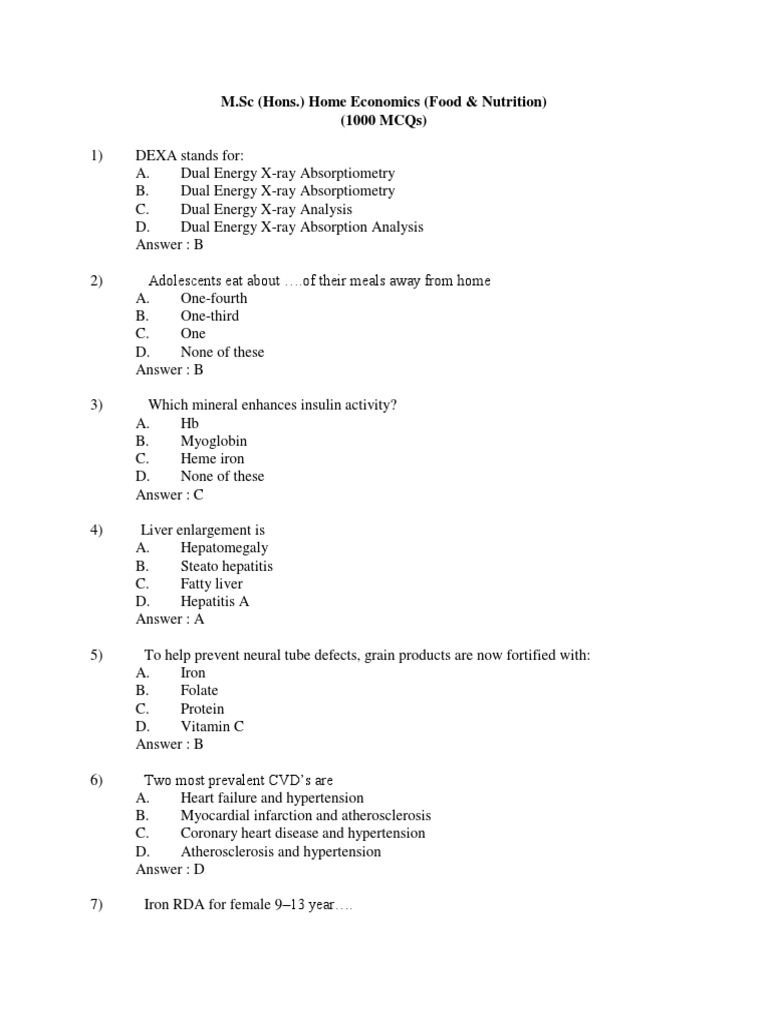 1000 MCQs Food Nutrition | PDF | Anemia | Vitamin