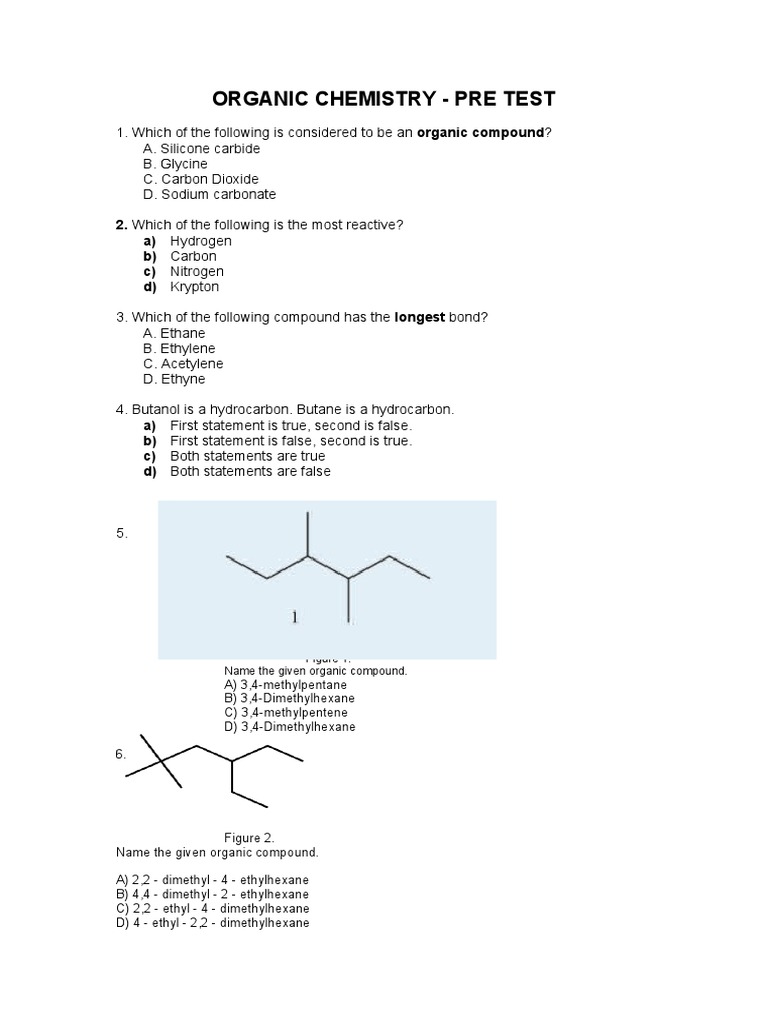 Organic Chemistry and Biochemistry Pre-Test | PDF | Dna | Dna Replication