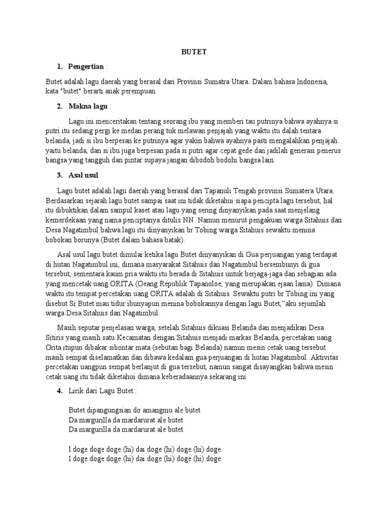 Sejarah dan Makna Lagu Butet | PDF