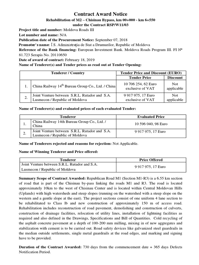 Contract Award Notice | PDF | Road | Road Surface