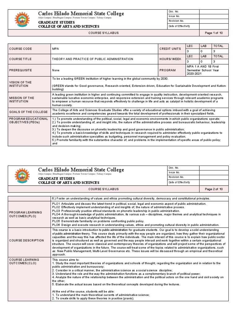 Public Administration Course Syllabus | PDF | Public Administration ...