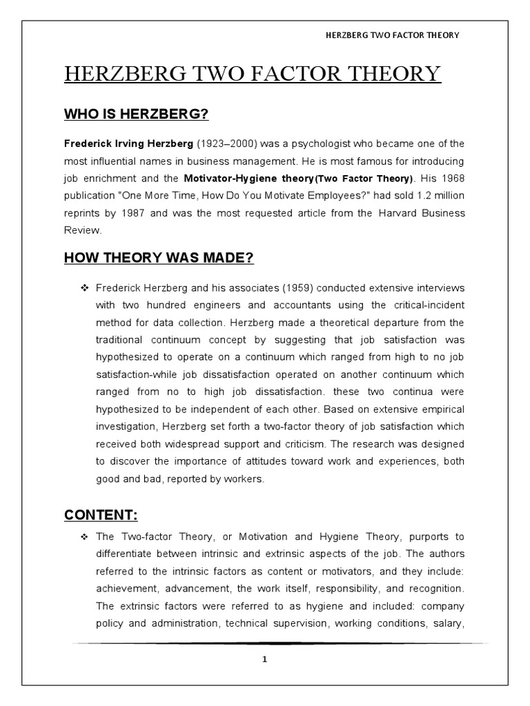 Herzberg Two Factor Theory | PDF | Motivation | Organizational Behavior