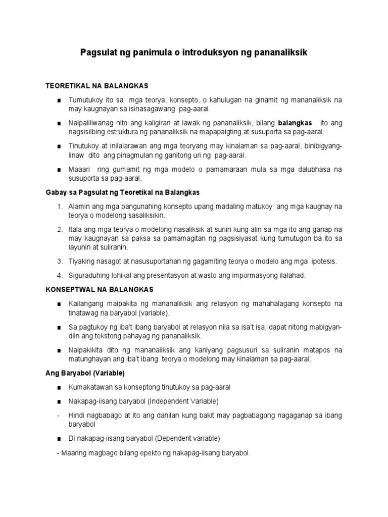 Pagsulat NG Panimula o Introduksyon NG Pananaliksik | PDF