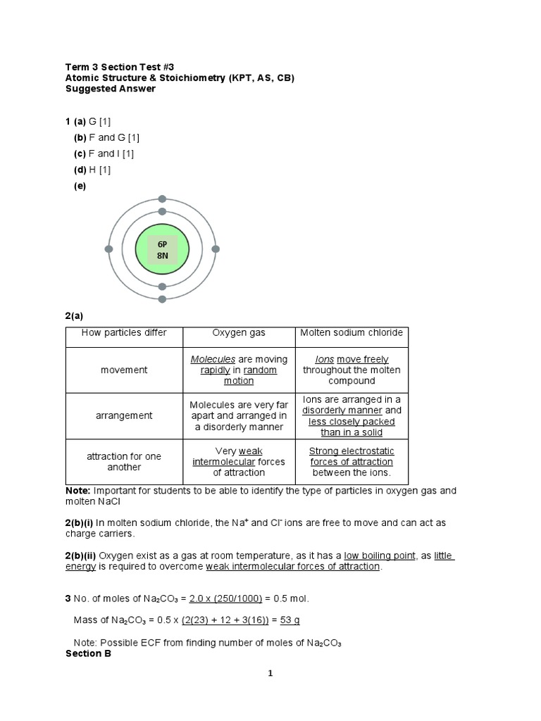 Chemistry Test Solutions | PDF | Ion | Chemical Compounds