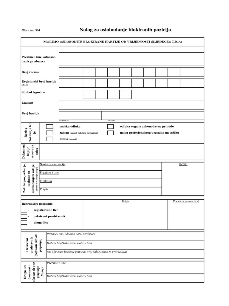 Obrazac 304 | PDF