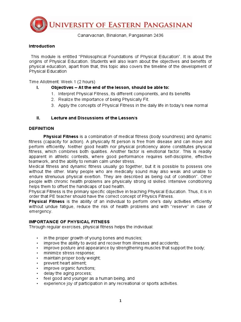 PE1 Module 2 | PDF | Physical Fitness | Muscle