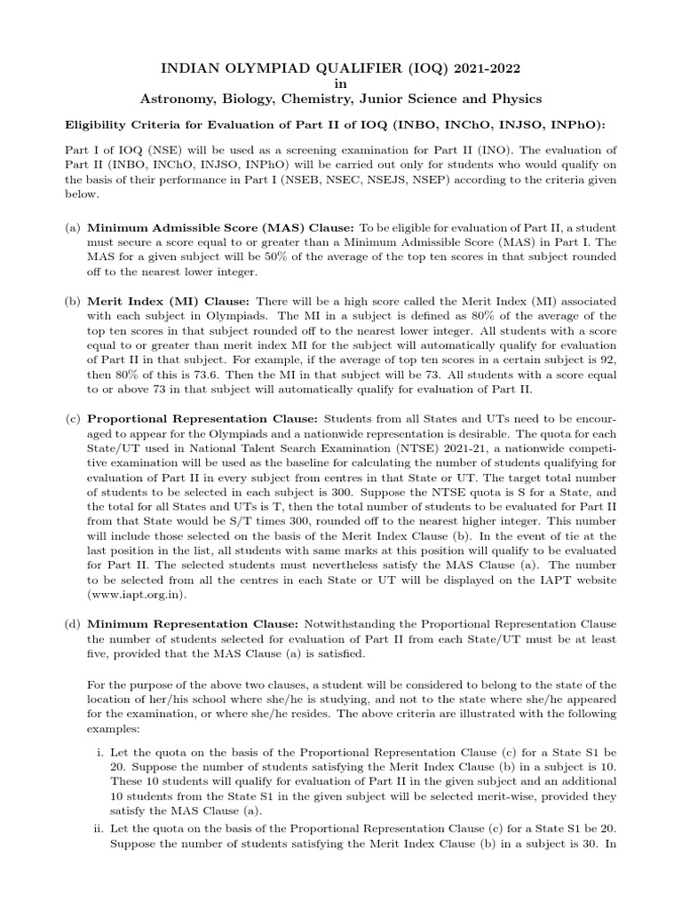 IOQ 2021-22 eligibility criteria | PDF