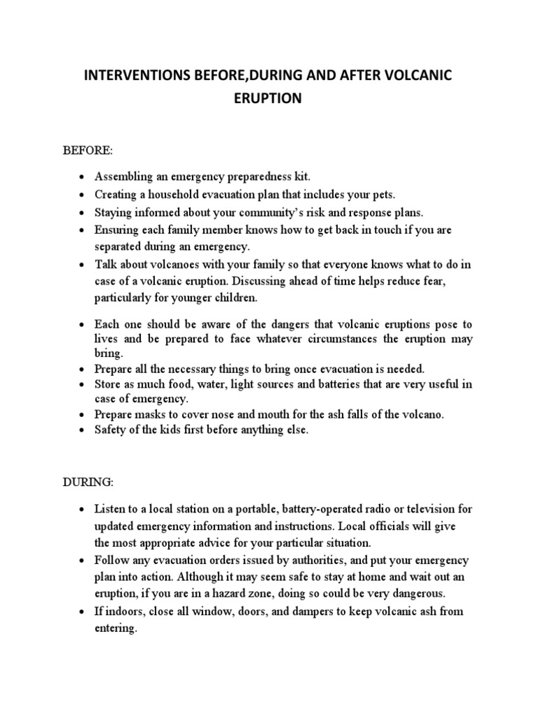 Interventions Before, During and After Volcanic Eruption | PDF ...