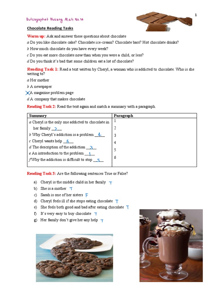2 Chocolate Reading Tasks | PDF