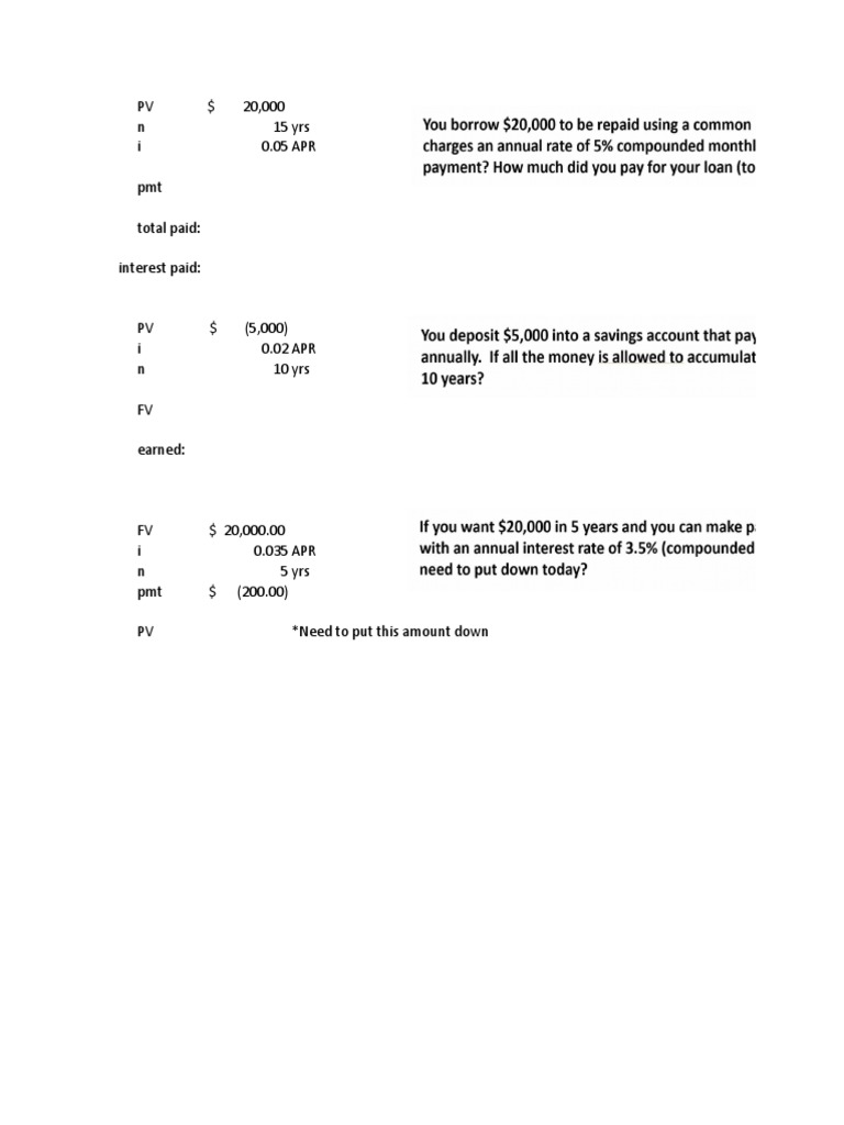 PMT, FV, and PV Examples | PDF