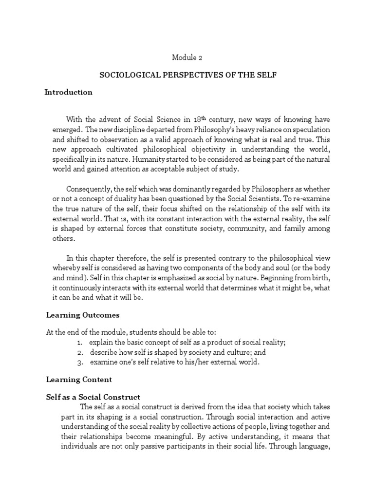 Sociological Perspective of The Self (Bsce) | PDF | Self | Reality