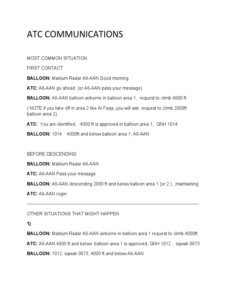 Atc Communications | PDF | Air Traffic Control | Transponder (Aeronautics)